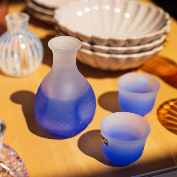 HIROTA frozen glass sake set with tray snowstorm (blue) – J Mart
